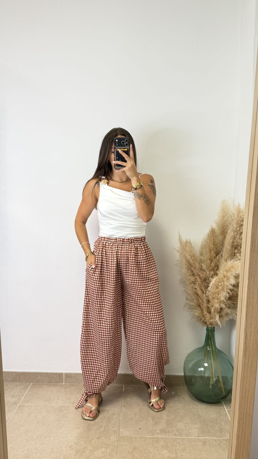 Pantalón Vichy lazo - Teja - Coral shop