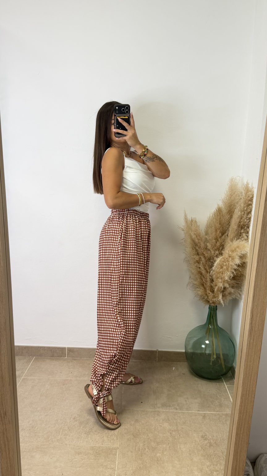Pantalón Vichy lazo - Teja - Coral shop